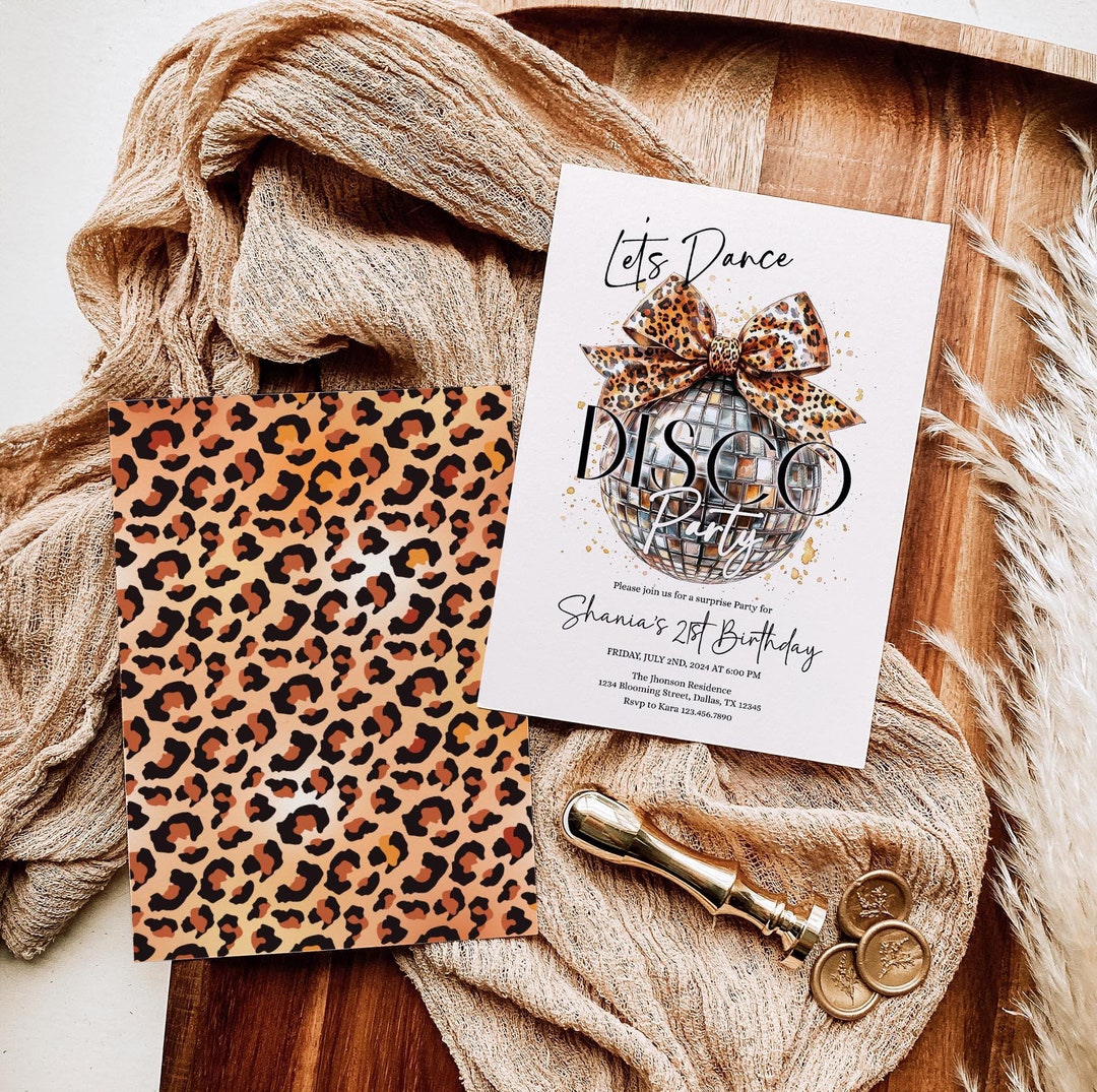 Disco Birthday Template Leopard Disco Ball Party Invitation Disco ...