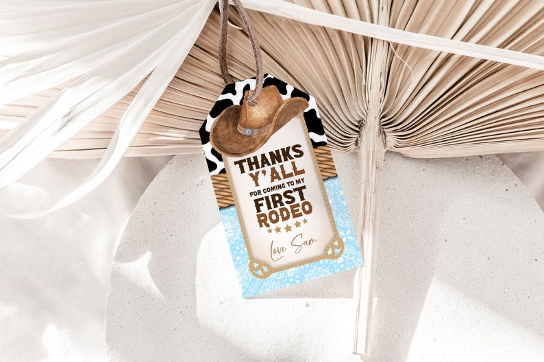 Cowboy Birthday Thank You Tag Template Printable Western - Etsy