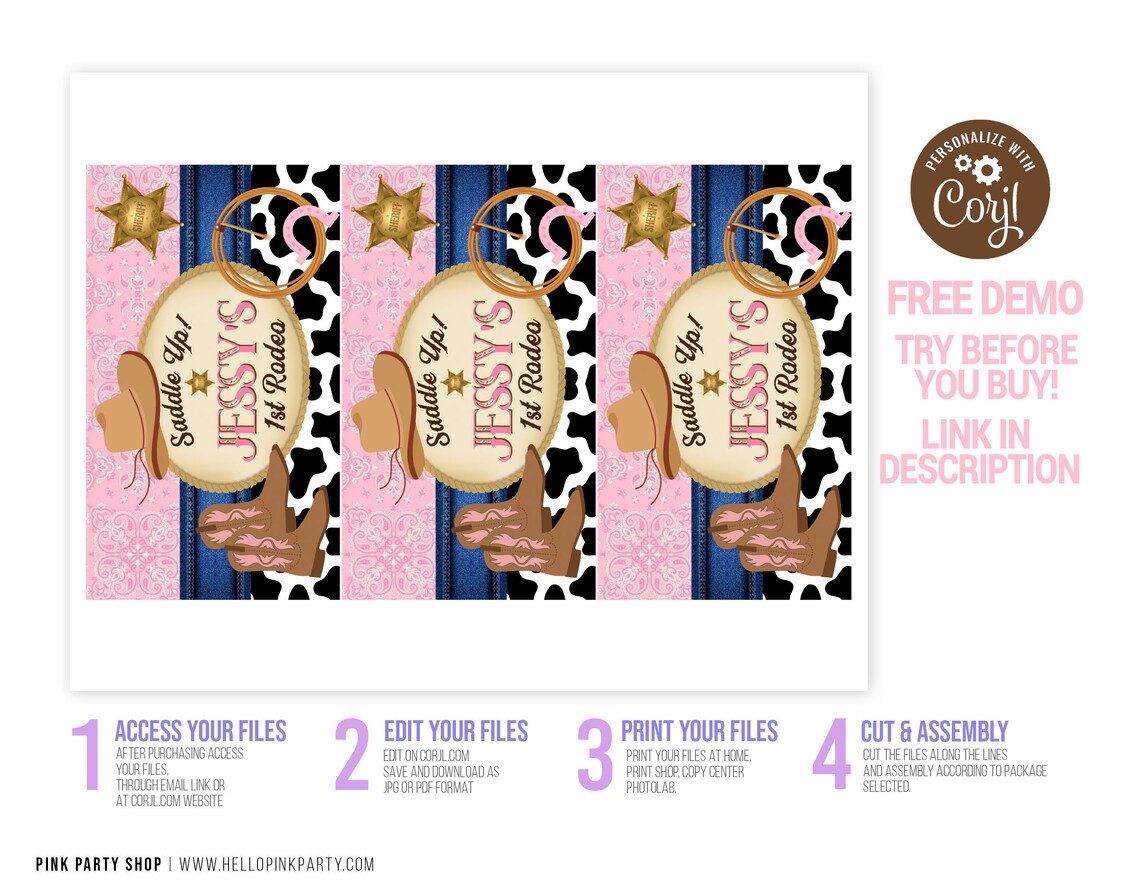 Cowgirl Birthday Gable Box Labels: Rodeo Party Favors (printable ...