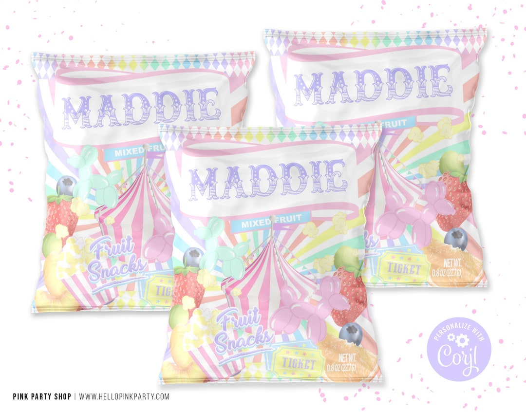 Carnival Birthday Fruit Snacks Bag Template Printable, Fun Fair ...