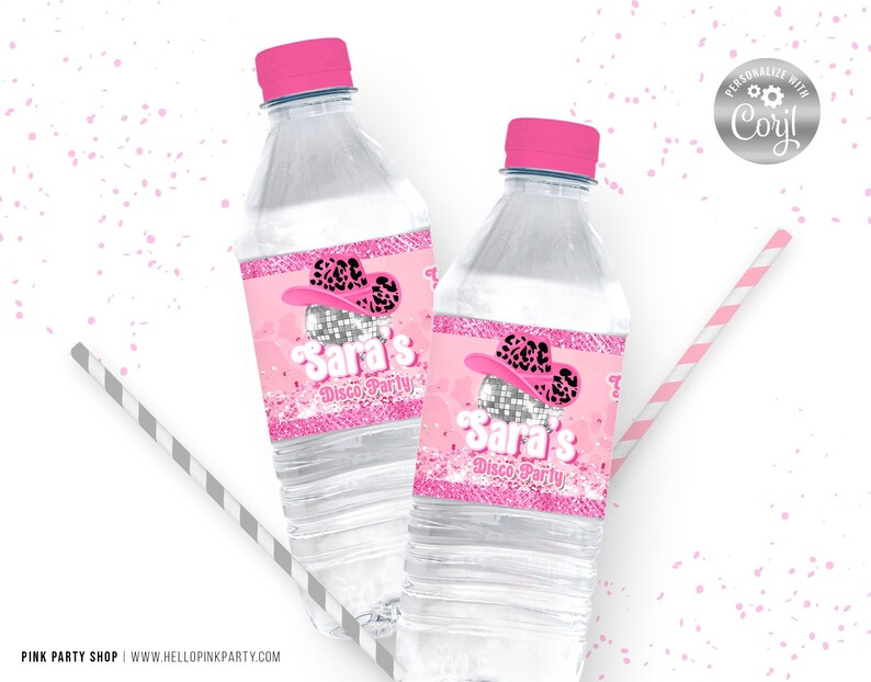 Disco Cowgirl Birthday Party Water Labels Wrapper Printable - Etsy