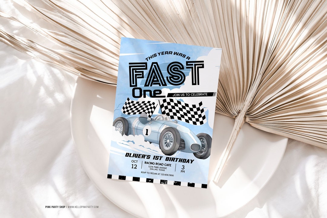 Fast One Race Car 1st Birthday Invitation: Editable Printable Template ...