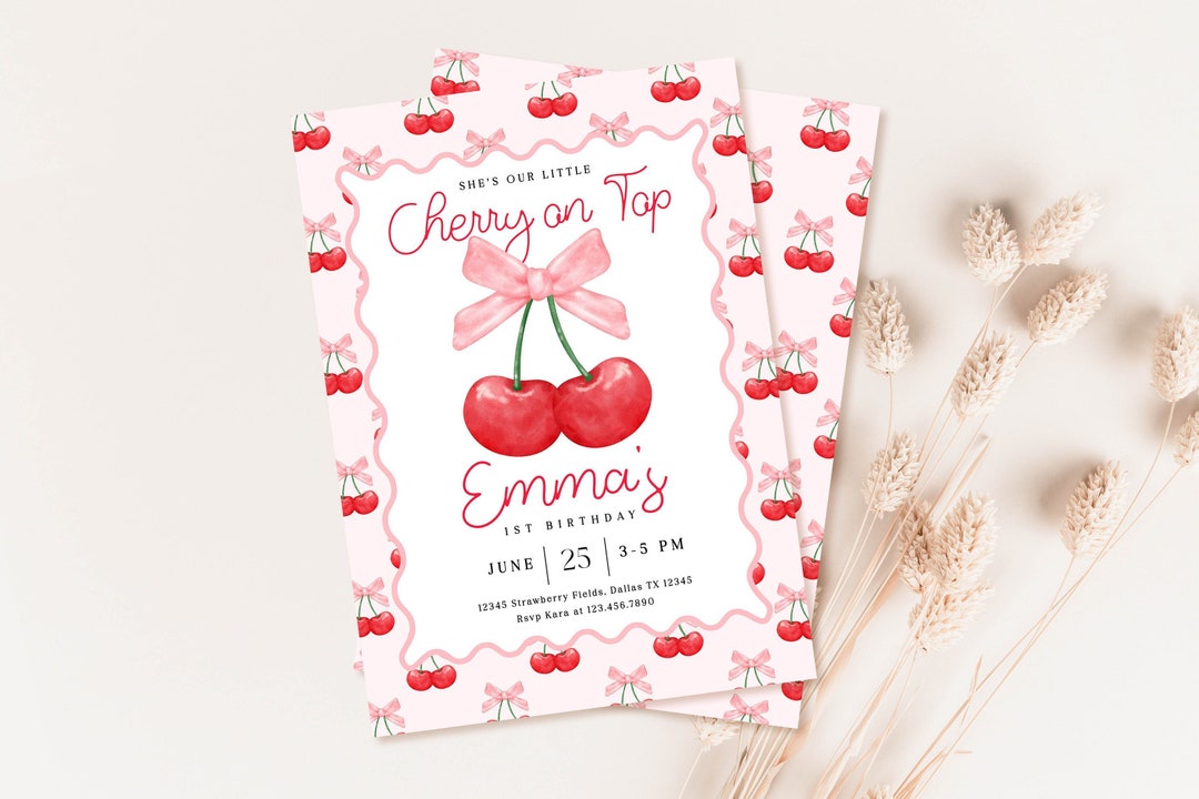 Cherry First Birthday Party Invitation Editable Template Cherries First ...