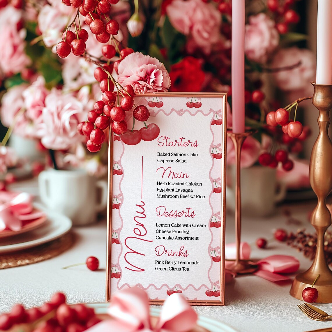 Cherry Menu Template Printable Editable Cherry on Top Baby Shower Menu ...