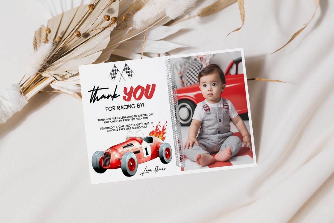Racing Birthday Thank You Card, Editable Racing Thank You Card Template ...