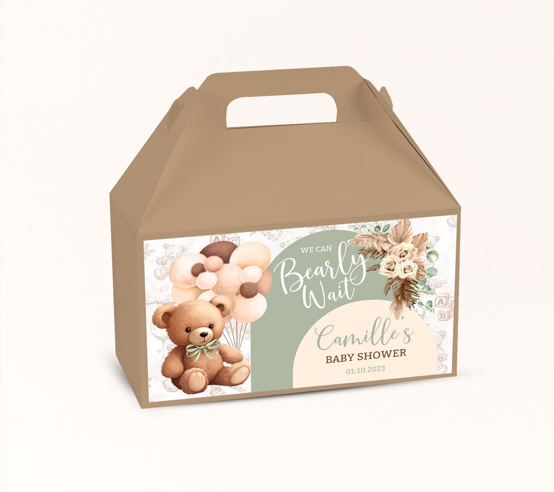 EDITABLE Bear Bearly Wait Birthday Party Gift Box Label, Beary First ...