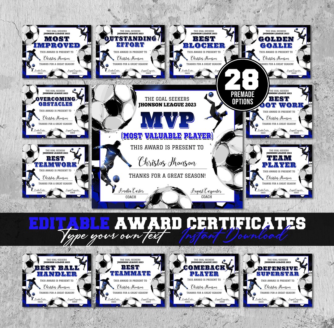Editable Soccer Award Certificate End of Season Soccer Award Ceremony ...