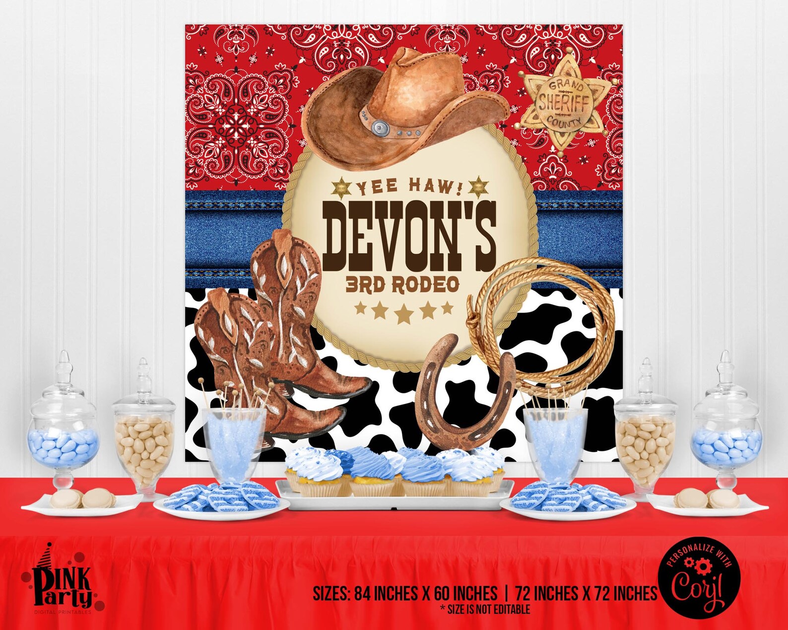Editable Cowboy Birthday Backdrop: Western Rodeo Banner (digital ...