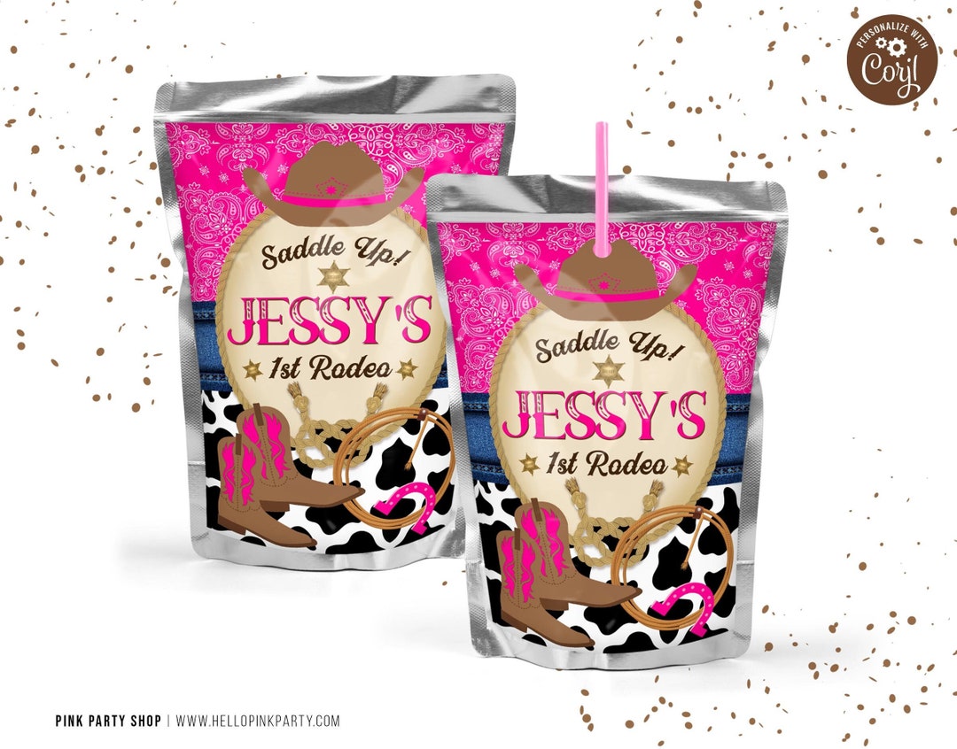 Cowgirl Birthday Juice Pouch Label Editable Printable Template 1st ...