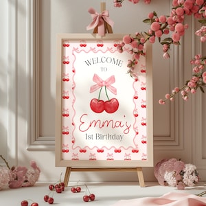 Cherry First Birthday Welcome Sign Printable Cherry on Top 1st Birthday ...