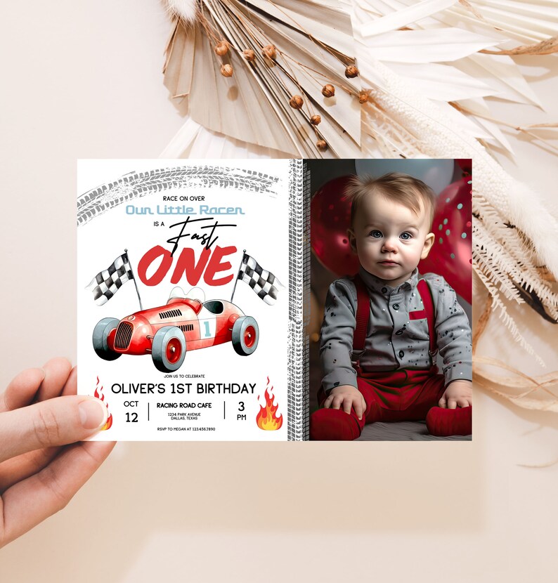 Editable Fast One Birthday Invitation Party Race Car First - Etsy