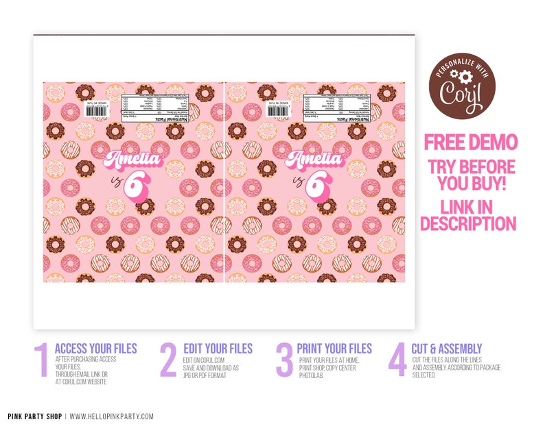 Donut Birthday Candy Bar Wrapper Template Printable Donuts - Etsy