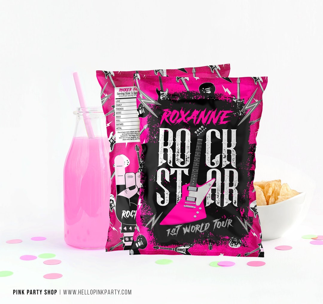 Rock N Roll Birthday Chip Bag: Editable Text Guitar Party Favor ...