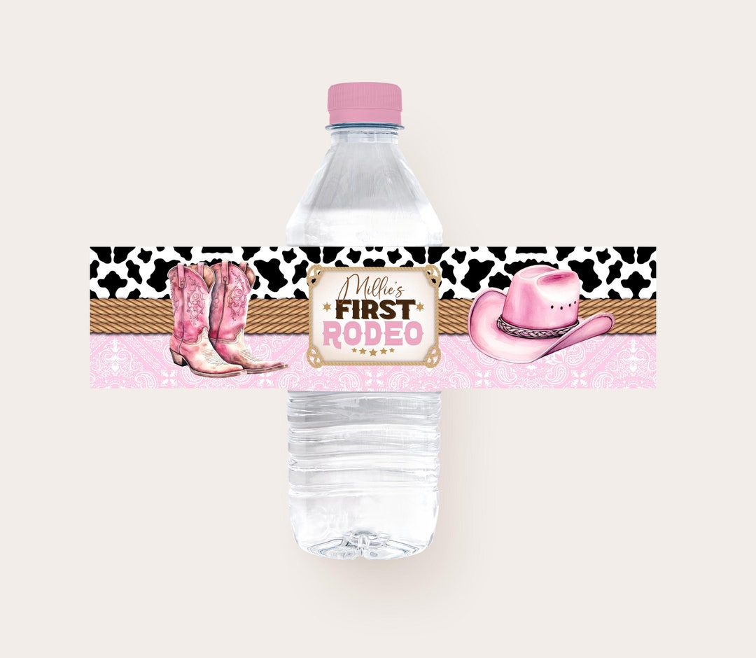 Cowgirl 1st Rodeo Water Bottle Label: Pink Western Birthday (editable ...