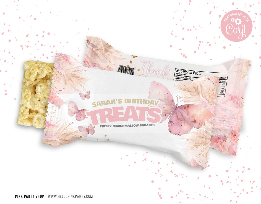 Butterfly Birthday Candy Bar Wrapper: Floral Boho Rice Treats Favors ...