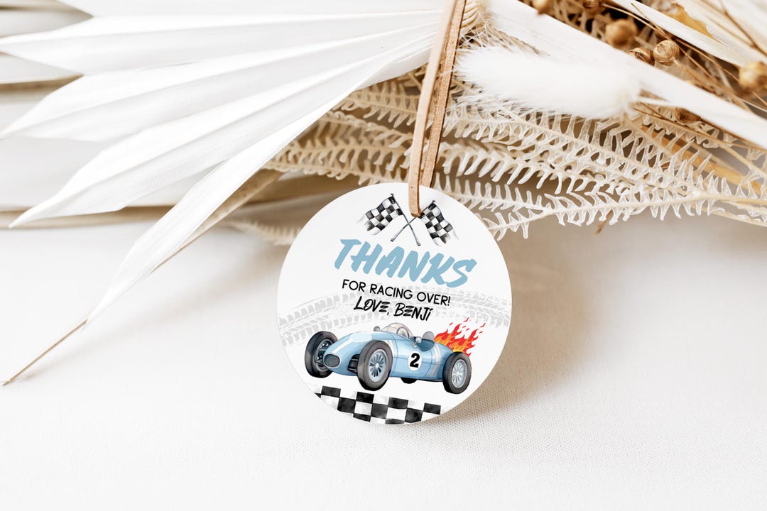 Editable Racing Favor Tags Race Car Birthday Thank You Label Two Fast Birthday Gift Tags Blue ...