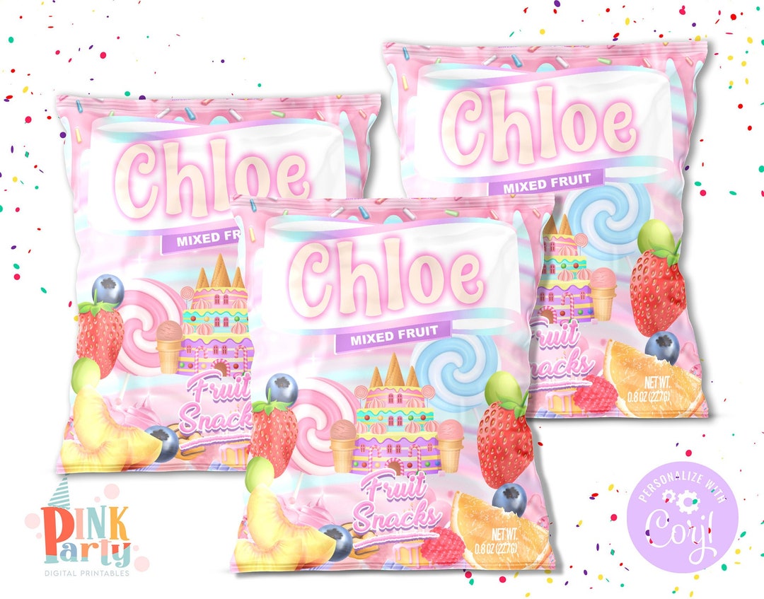 Kids Birthday Fruit Snacks Bag Template Printable, Kids Birthday Snack ...