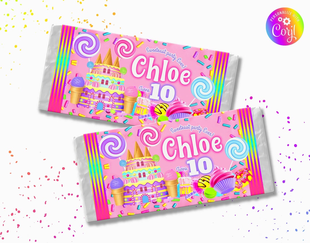 Candyland Birthday Candy Bar Wrapper: Editable Template (digital ...