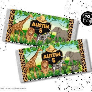 Safari Cotton Candy Wrapper, Template Printable, Jungle Birthday Favor ...