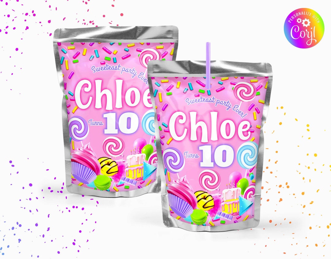 Candyland Birthday Juice Pouch Label: Editable Printable Template ...