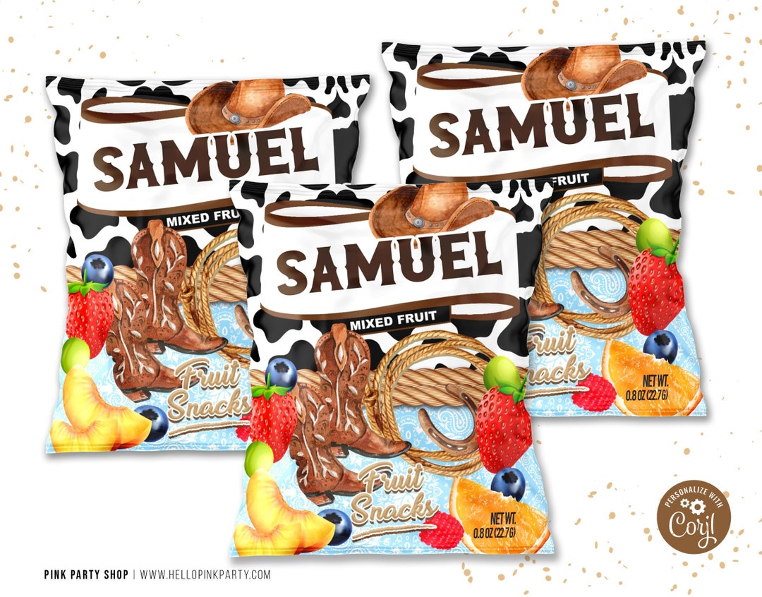 Cowboy Birthday Fruit Snacks Bag Template Printable, 1st Rodeo Snack ...