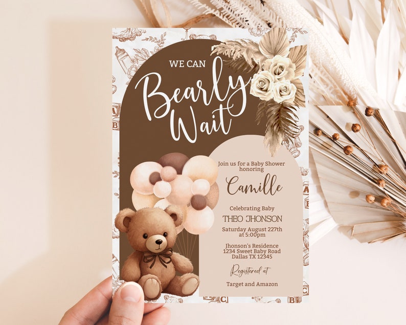 EDITABLE Bear Bearly Wait Birthday Gift Box Label, Beary First Birthday ...