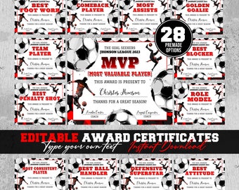 Editable Soccer Award Certificate End of Season Soccer Award Team ...
