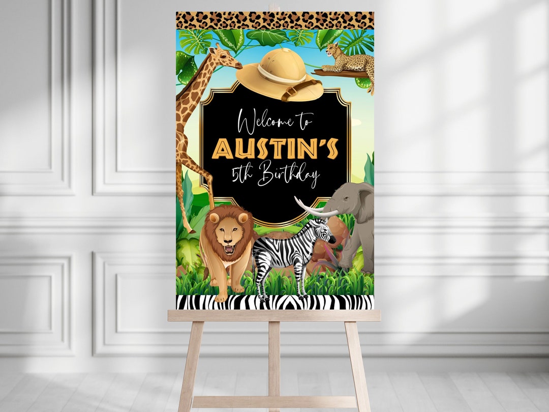 SAFARI WELCOME SIGN, Template Printable, Jungle Birthday Sign Board ...