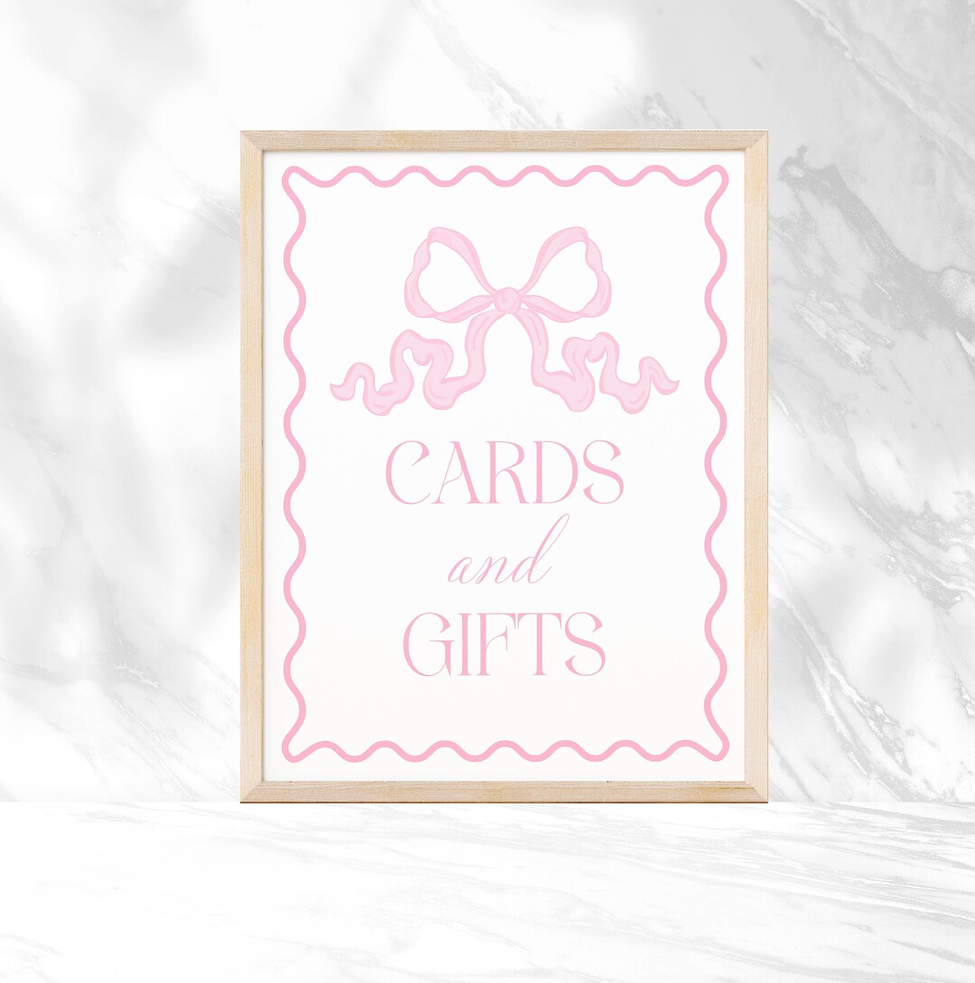 Pink Bow Cards and Gifts Baby Shower Sign Instant Download Modern ...