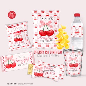 Cherry Cupcake Toppers Editable Template Cherries 1st Birthday Cherry ...