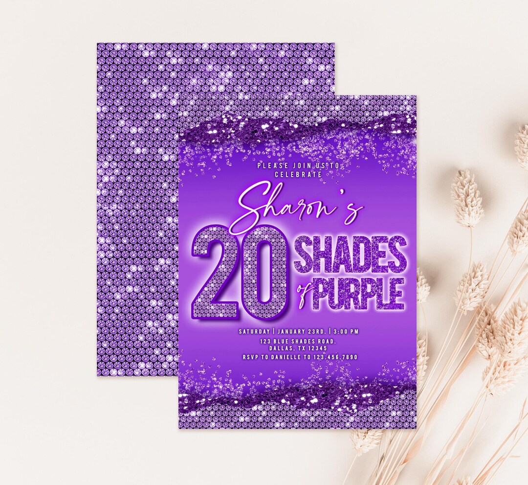 Shades of Purple Birthday Invitation Purple Glitter Invite Birthday ...