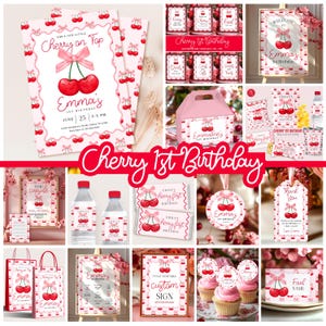 Cherry First Birthday Gift Box Label: Editable Template Cherry on Top ...