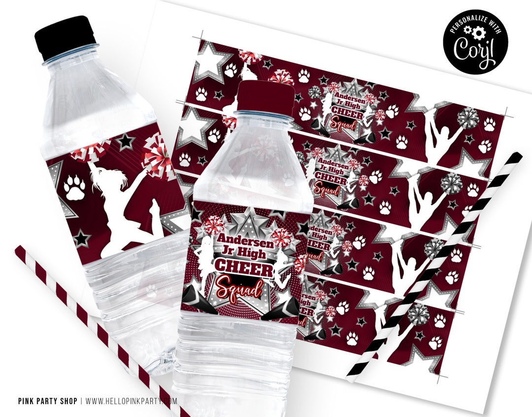 Cheerleading Water Labels Wrapper, Printable Templates, Cheer Squad ...