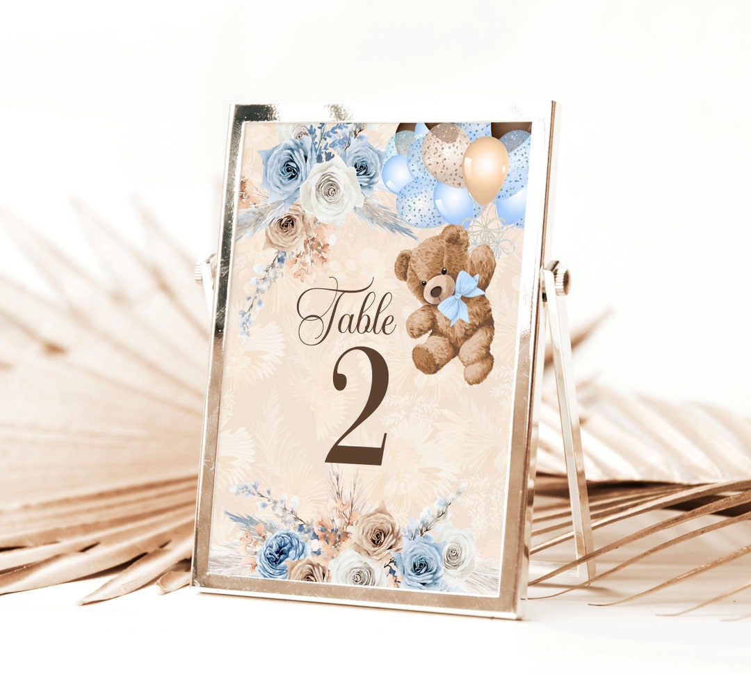 Boho Bear Hot Air Balloon Table Number: Baby Shower Decor (digital ...