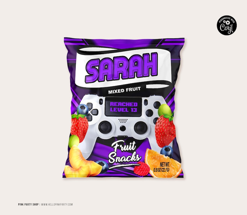 Gamer Birthday Fruit Snack Bag Template: Editable Video Game Party ...