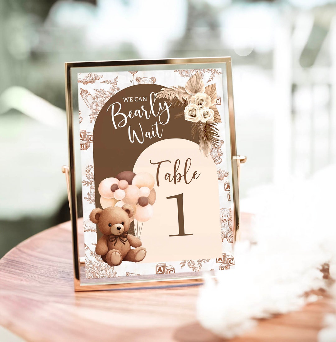 Bear Table Number Printable Gender Neutral Bear Editable Table Sign for ...