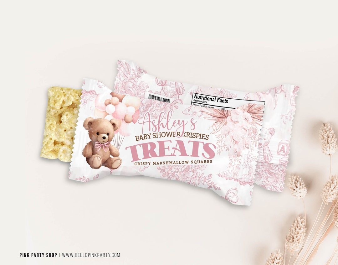 Bear Rice Treats Pink Bear Editable Rice Favor Custom Bear Editable ...