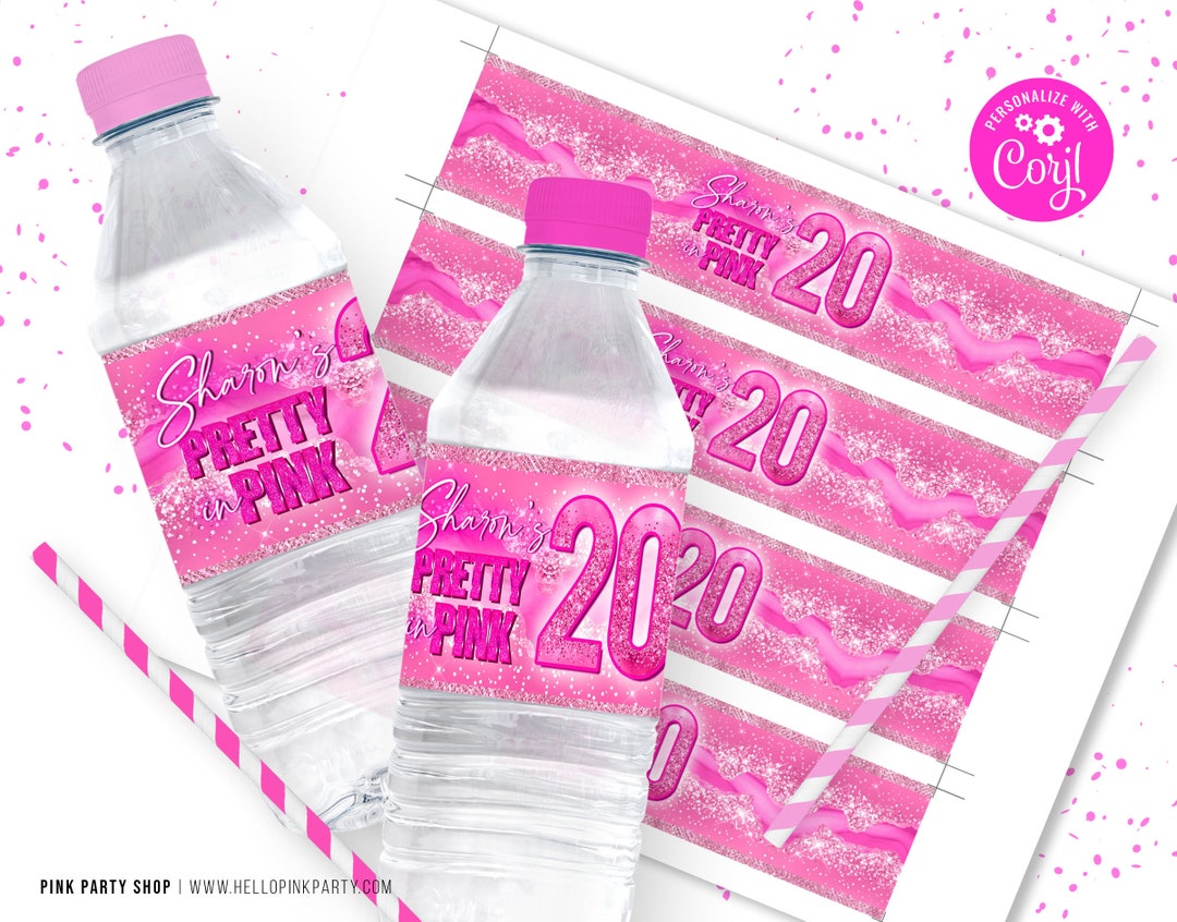 Shades of Pink Water Labels Wrapper, Editable Corjl Printable Templates ...