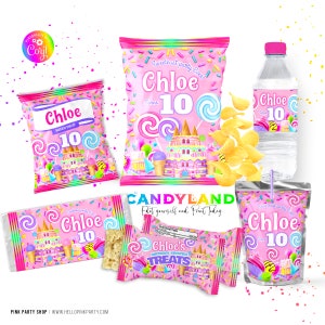 Candyland Birthday Water Bottle Label Template: Editable Candy Theme ...