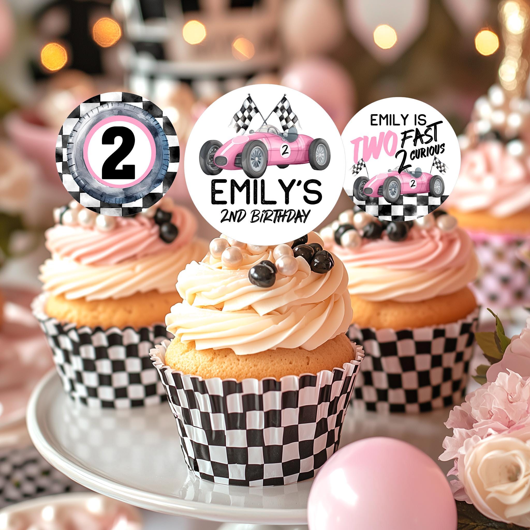 Editable Pink Race Car Favor Tags: Two Fast Birthday (PRINTABLE) RCP6 ...