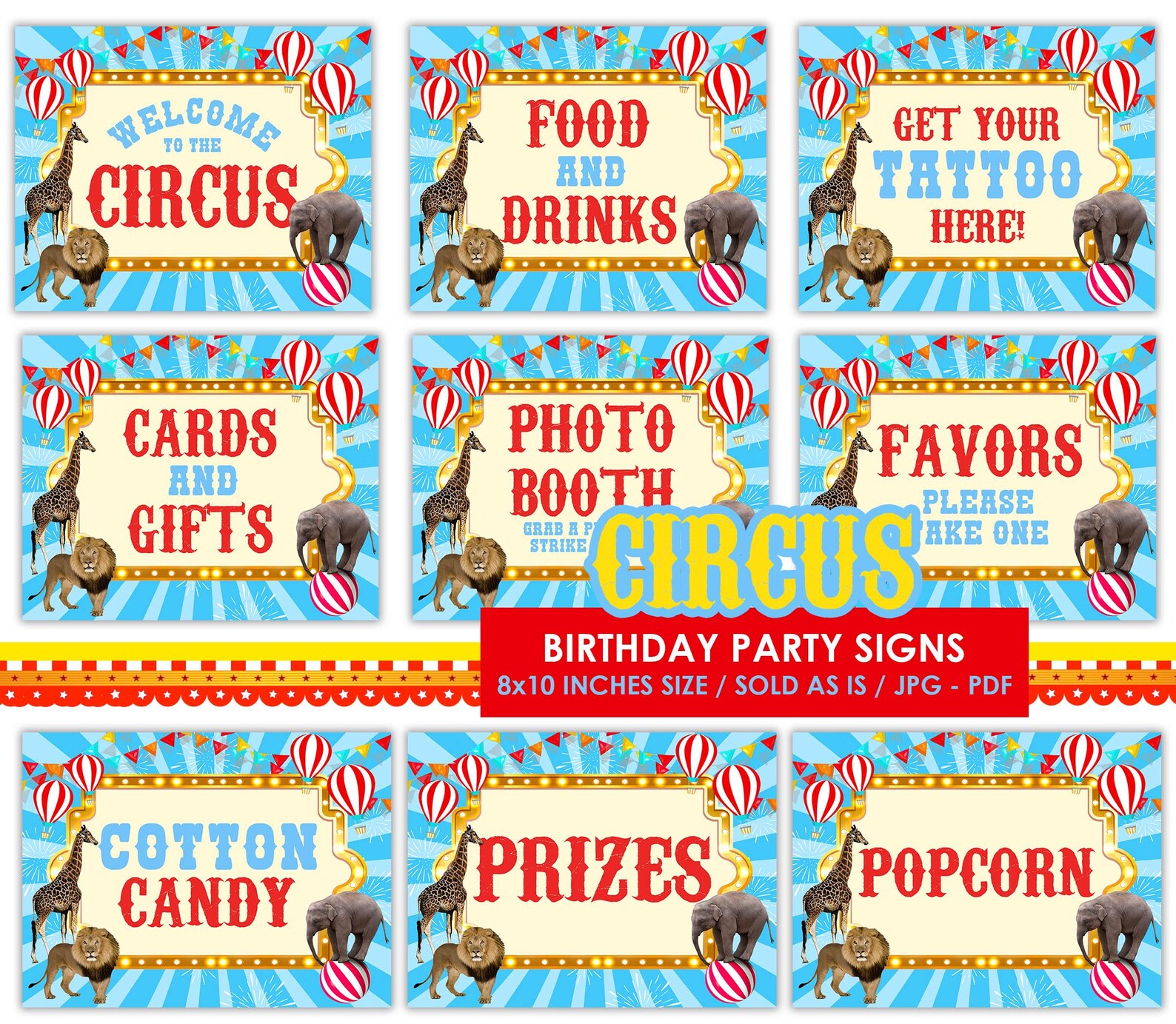 Editable Circus Birthday Welcome Sign: Carnival Animals Entrance Decor ...