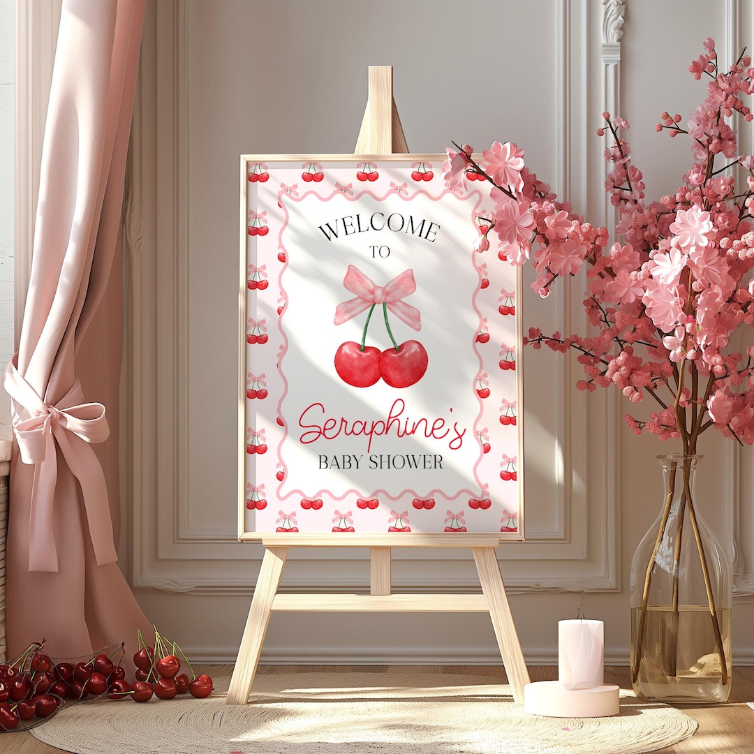 Cherry Baby Shower Welcome Sign Printable Cherry on Top Baby Shower ...