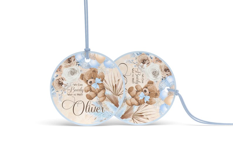 Blue Bear Baby Shower Favor Tags: Boho Printable Template (digital ...