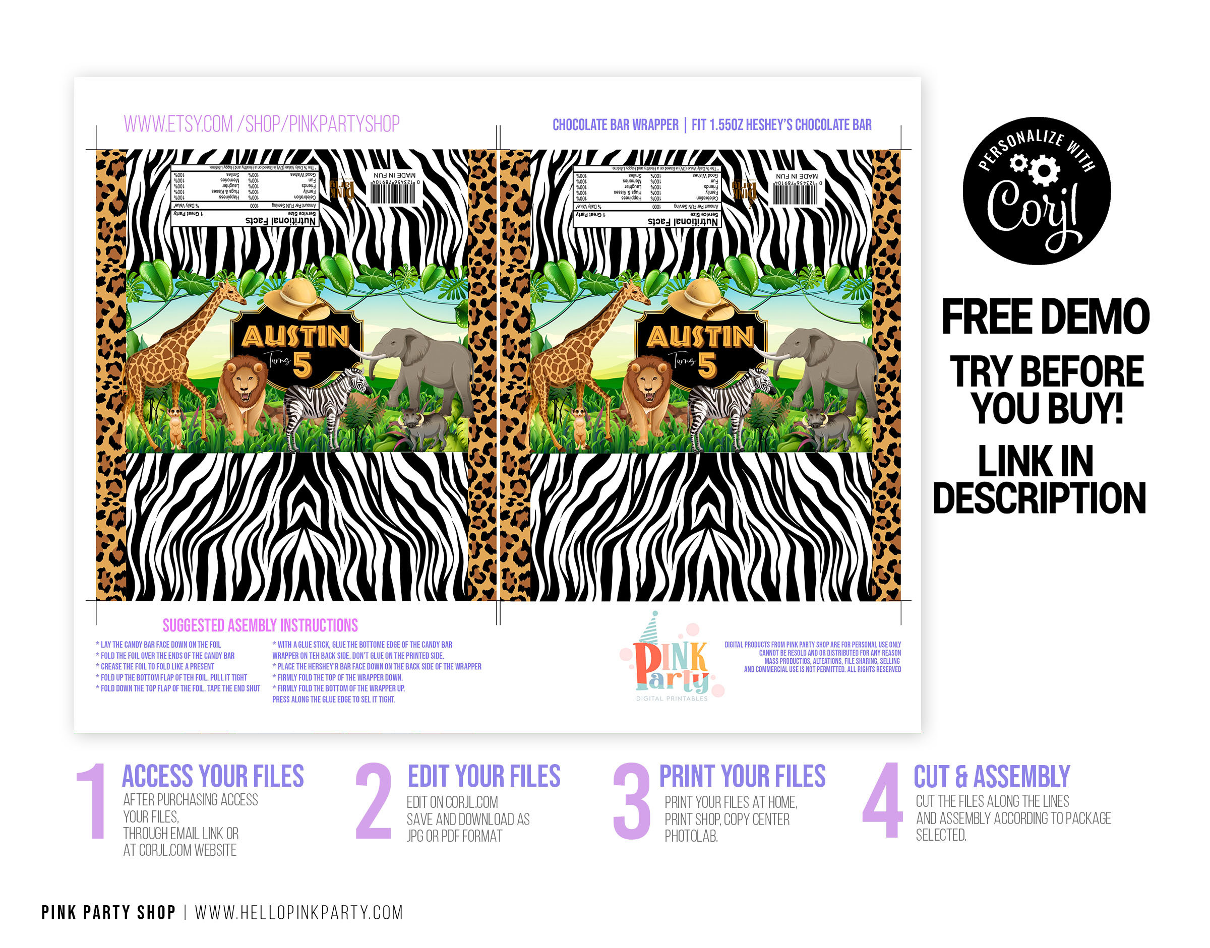 Kids Birthday Candy Bar Wrapper Template Printable Kids - Etsy