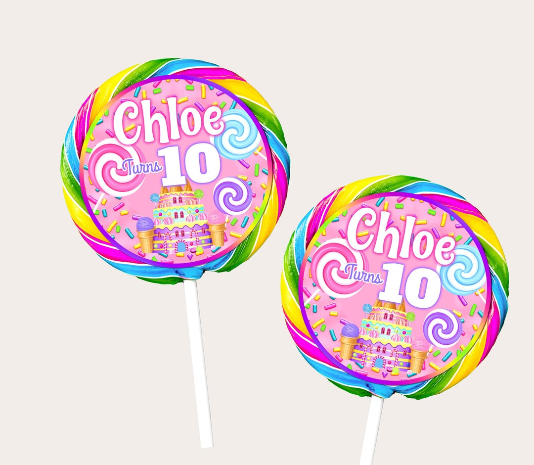 Candyland Birthday Lollipop Label Template: Editable Candy Favor ...