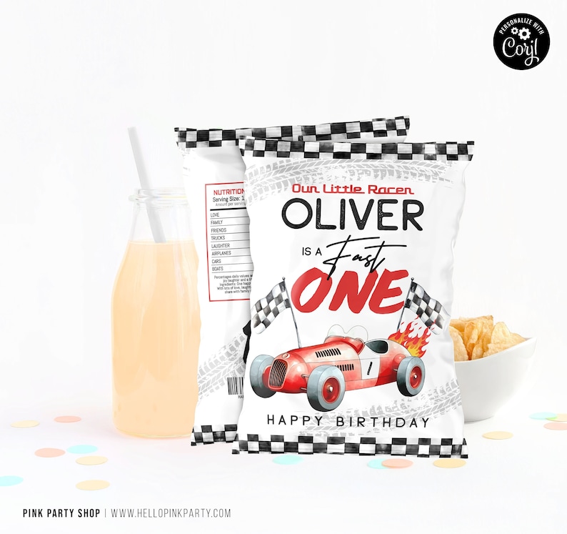 Editable Race Car Chip Bag Boy Racing Party Favor Fast One - Etsy