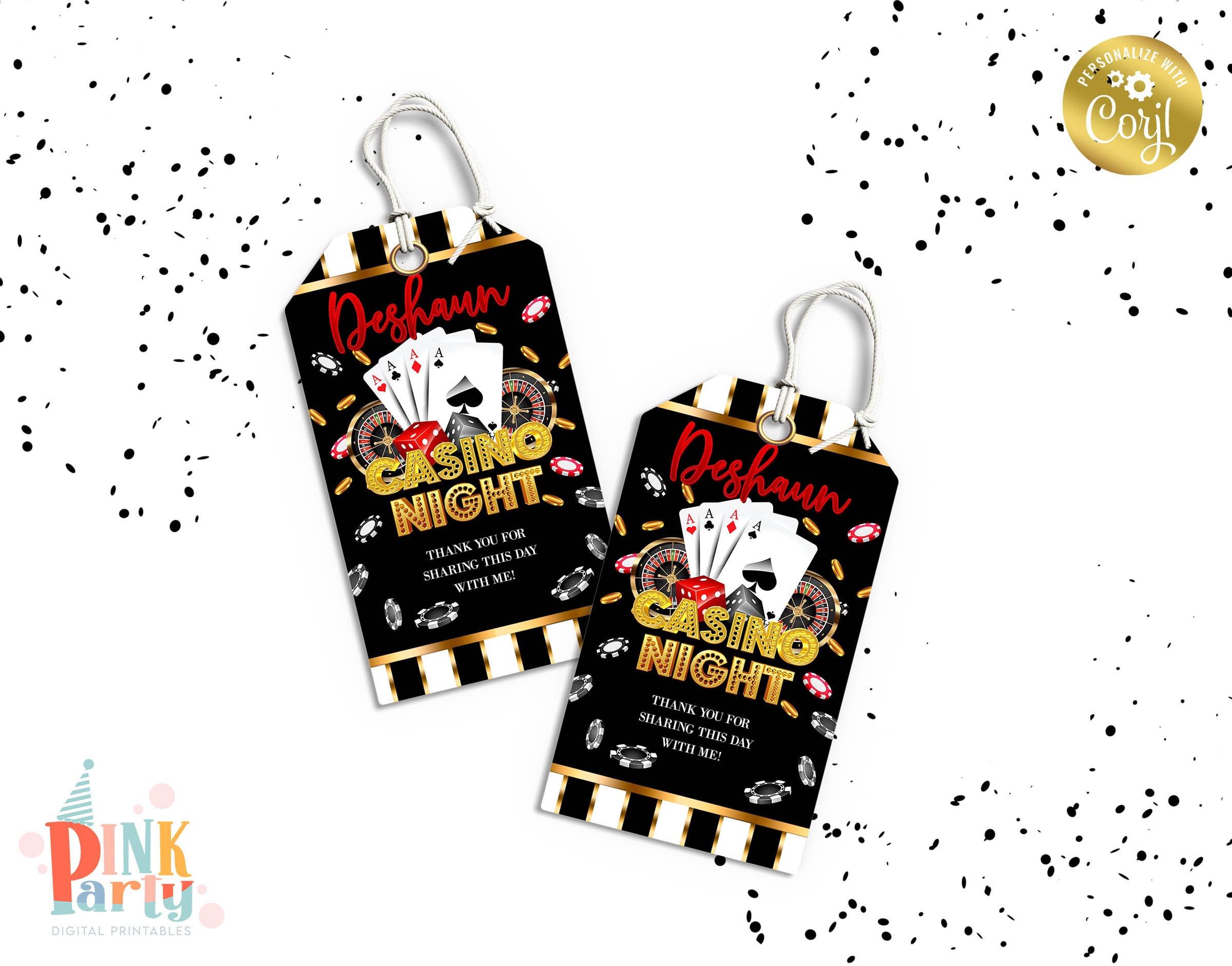 Casino Birthday Thank You Tag: Editable Template (digital Download ...