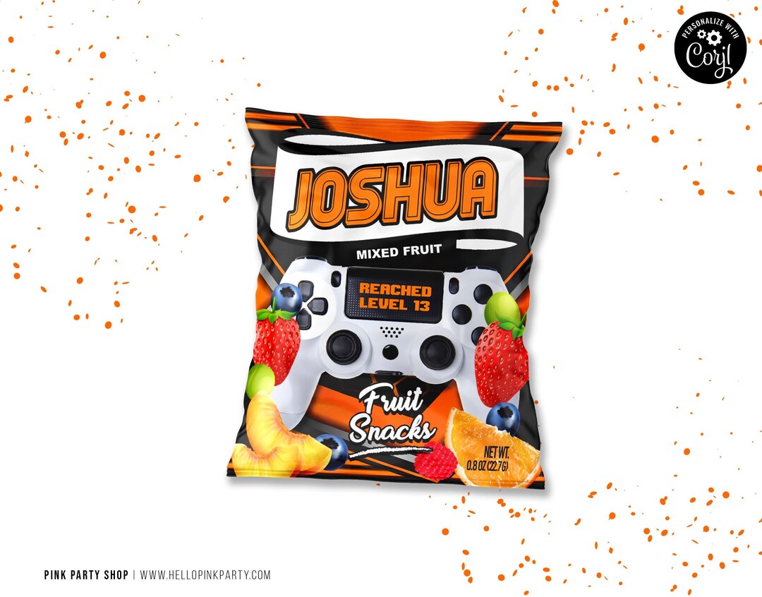 Gamer Birthday Fruit Snacks Bag Template Printable, Gaming Birthday ...