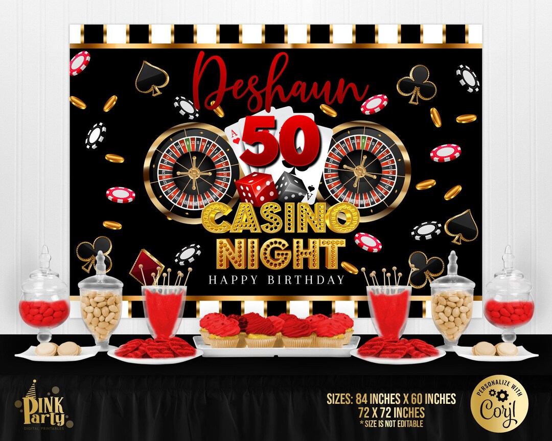 CASINO NIGHT Birthday Printable Backdrop Template Design, Casino ...