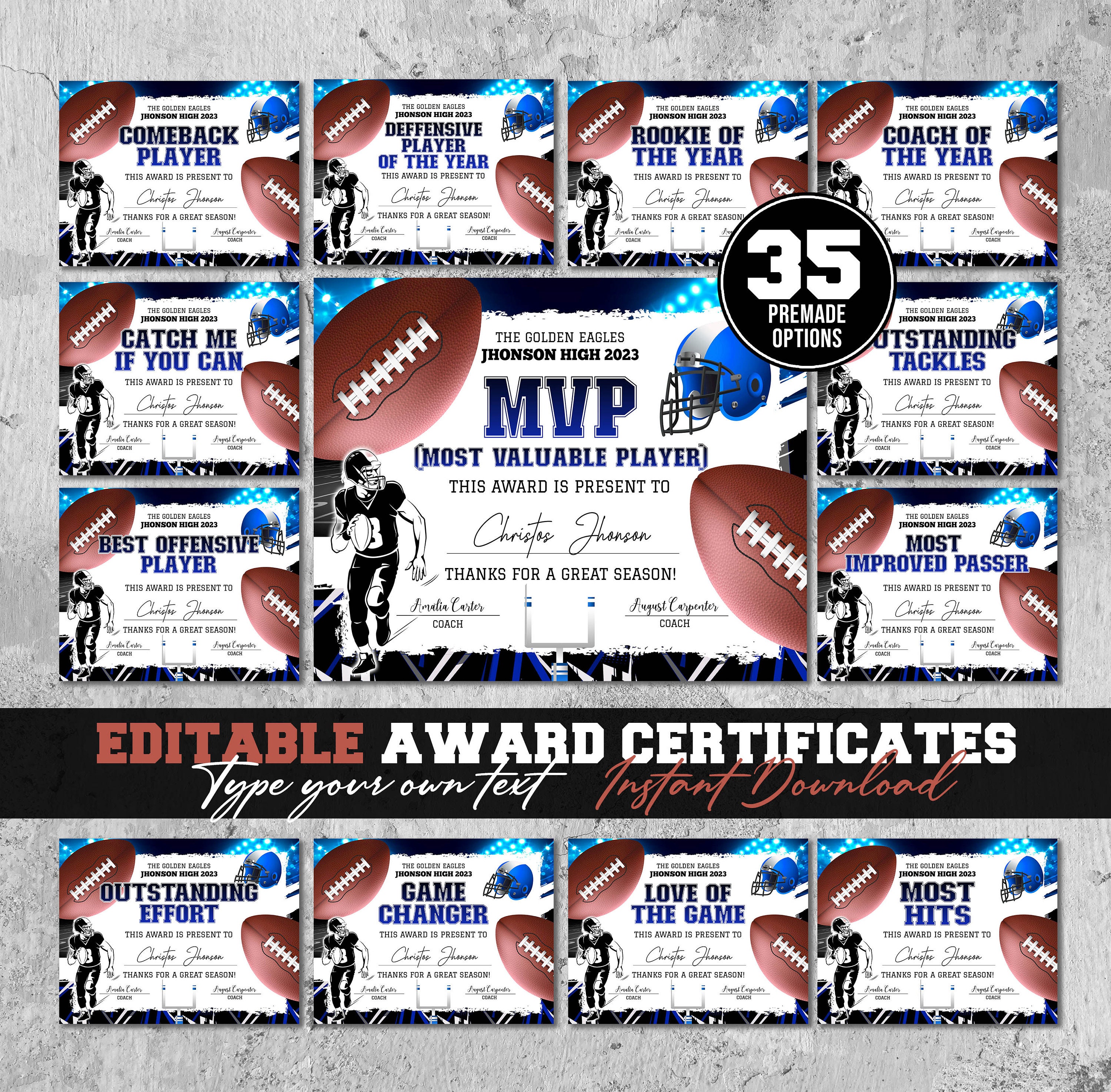 Editable Football Award Certificate: Team Party Printables Diploma ...